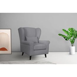 Home Affaire Sessel &raquo;Ohrensessel CHISTELLE, wahlweise mit Polsterhocker&laquo; mit Wellenunterfederung, Ma&szlig;e: B/T/H: 81/87/99 cm grau 100% Polyester 