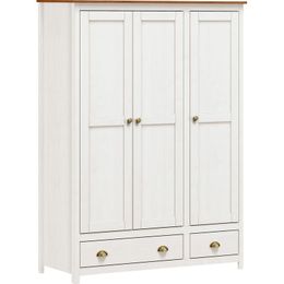 M&ouml;bilia Kleiderschrank &raquo;Salgen&laquo; im Landhaus-Stil braun Massivholz Wei&szlig;, B/H/T: 136cm x 185cm x 54cm, Schubladen: 2 Stk. T&uuml;ren: 3 Stk. 3 T&uuml;ren, 2 Schubladen