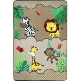 PRIMAflor-Ideen in Textil Kinderteppich &raquo;SAFARI, Made in Belgium&laquo; rechteckig 5 mm H&ouml;he Motiv Tiere der Savanne, Kinderzimmer braun Polyamid B : 100cm 
