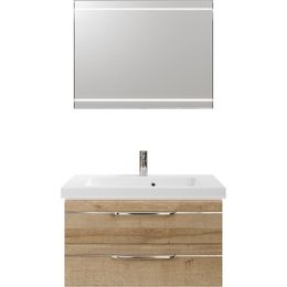 Badm&ouml;bel-Set &raquo;Balto 2-teilig Mineralmarmor-Waschtisch mit LED-Spiegel, Waschplatz&laquo; 2 Stk. tlg. braun Holzwerkstoff B/H/T: 92cmcm x 200cmcm x 50,8cmcm,