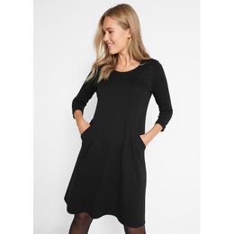 bonprix Damen bonprix Shirtkleid leicht ausgestellte A-Linie, knieumspielende L&auml;nge, 3/4-&Auml;rmel schwarz 44/46 (L), N-Gr
