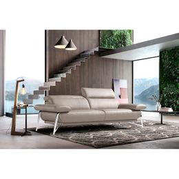 Egoitaliano 2,5-Sitzer &raquo;Anais, Designsofa mit erstklassigem Sitzkomfort, Fu&szlig;farbe chrom&laquo; Kopfteil verstellbar, 232 cm, Leder CAREZZA, grau grau Leder BULL (Echtes