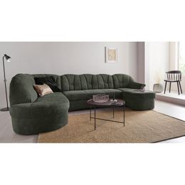 DOMO collection Wohnlandschaft &raquo;Papenburg U-Form&laquo; in gro&szlig;er Farbvielfalt, wahlweise Bettfunktion, frei im Raum stellbar gr&uuml;n Struktur ( 90% Polyester,