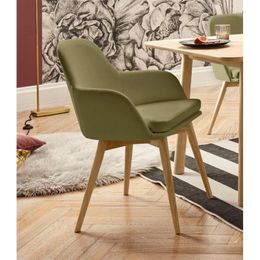 OTTO home Armlehnstuhl &raquo;Livry&laquo; (Set) 2 Stk.Polsterstuhl, Schalenstuhl gr&uuml;n Leder B/H/T: 62cm x 83cm x 63cm, 2 Stk., NaturLEDER , Eiche bianco ge&ouml;lt