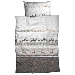 CASATEX Bettw&auml;sche &raquo;Winterworld&laquo; 2 Stk. Hirschmotive, Schneekristalle, kuschelig grau Biber, Obermaterial: 100% Baumwolle B/L: 135cm x 200cm, 1 Stk., 