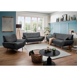 Home Affaire Polstergarnitur &raquo;Basta&laquo; 3 Stk. tlg. Komfortable Wellenunterfederung schwarz 100% PES (Polyester) B/H/T: 80cm x 82cm, Luxus-Microfaser 