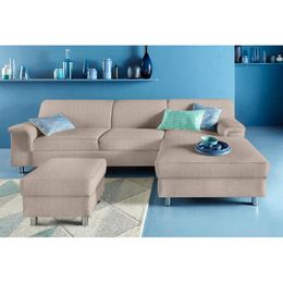 DOMO collection Ecksofa &raquo;Jamie, modern und elegant, Fu&szlig;h&ouml;he 9cm, L-Form,&laquo; wahlweise mit Bettfunktion beige B/H/T: 251cm x 72cm x 80cm, Struktur fein, 