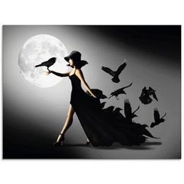 Artland Glasbild &raquo;Die Frau mit den Raben&laquo; Animal Fantasy 1 Stk. tlg. in verschiedenen Gr&ouml;&szlig;en schwarz B/H/T: 60cm x 45cm, Glasbild Animal Fantasy Querformat, 1