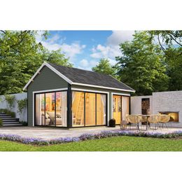 Nordic Holz Gartenhaus &raquo;MURANO 3&laquo; gr&uuml;n Massivholz Fu&szlig;boden im Gartenhaus, ohne Dacheindeckung