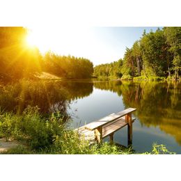 papermoon Fototapete &raquo;Summer Forest Lake&laquo; glatt bunt Vlies B/L: 3,5m x 2,6m, Bahnen: 7 Stk.