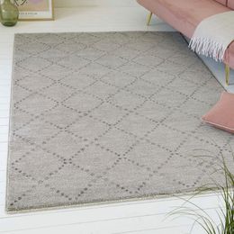 OTTO home Teppich &raquo;Thoren&laquo; rechteckig 12 mm H&ouml;he weicher Kurzflor, Rautenmuster mit Fransen, Wohnzimmer, Schlafzimmer grau Polyester B : 80cm 1 Stk., 