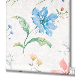 marburg Vliestapete botanisch Blumen, moderne Tapete f&uuml;r Wohnzimmer Schlafzimmer K&uuml;che grau Vlies B/L: 0,53m x 10,05m