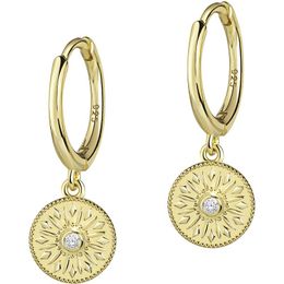 Firetti Damen Paar Creolen &raquo;Schmuck Geschenk Silber 925 Ohrschmuck Ohrringe Sonne&laquo; Made in Germany - mit Zirkonia (synth.) gold 11,7mm, Silber 925 (
