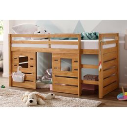 OTTO home Hochbett &raquo;Alpi&laquo; aus Kiefernholz, inklusive Leiter und Panel, Au&szlig;enma&szlig;enbreite 103 cm braun Liegefl&auml;che B/L: 90cm x 200cm, kein H&auml;rtegrad, 