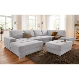 Sit & More sit&more Wohnlandschaft &raquo;Santorini U-Form&laquo; mit Federkern und Sitztiefenverstellung, wahlweise mit Schlaffunktion silber Luxus-Microfaser ALTARA NUBUCK