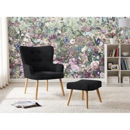OTTO home Sessel &raquo;Levent, Ohrensessel mit Hocker,&laquo; in unterschiedlichen Bezugsqualit&auml;ten, Sitzh&ouml;he 40 cm schwarz Luxus-Microfaser (100% Polyester);