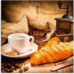 Artland Glasbild &raquo;Kaffeetasse mit Croissant&laquo; Getr&auml;nke 1 Stk. tlg. in verschiedenen Gr&ouml;&szlig;en braun B/H/T: 30cm x 30cm, Glasbild Getr&auml;nke, 1 Stk.