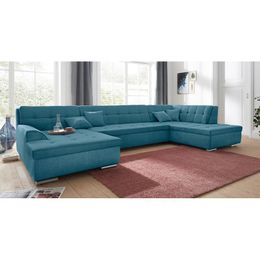 DOMO collection Wohnlandschaft &raquo;Aversa U-Form&laquo; wahlweise mit Bettfunktion, frei im Raum stellbar blau Luxus-Microfaser (100% Polyester);Struktur (100%