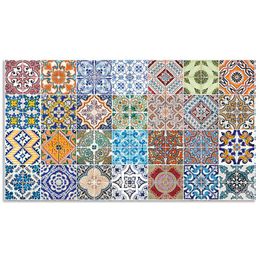 Artland K&uuml;chenr&uuml;ckwand &raquo;Gemusterte Keramikfliesen&laquo; Alu Spritzschutz mit Klebeband, einfache Montage bunt Aluminium B/H: 90cm x 50cm