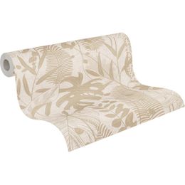 A.S. Cr&eacute;ation Vliestapete &raquo;Cuba II Tropische Bl&auml;tter&laquo; Retro floral tropisch leicht strukturiert Feines Blattdesign mit filigranen Linien und nat&uuml;rlicher Optik beige