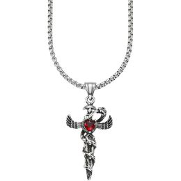 Bruno Banani Herren Kette mit Anh&auml;nger &raquo;Schmuck&laquo; mit Glasstein rot Edelstahl, L: 55 B: 2,8mm