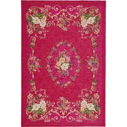 Theko Teppich &raquo;Flomi Floral&laquo; rechteckig 3 mm H&ouml;he gewebt, Blumen Design, ideal im Wohnzimmer & Schlafzimmer pink Baumwolle, Kunstfaser B : 70cm 1 Stk.