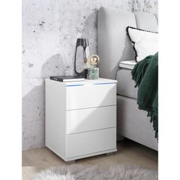 Priess Nachtkommode mit LED-Beleuchtung und Push-to-open wei&szlig; B/H/T: 41cm x 54cm x 38cm, 3 Stk.