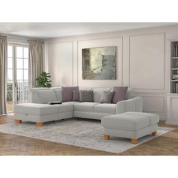 Sit & More sit&more Ecksofa &raquo;Dundee L-Form&laquo; mit Federkern und Massivholzf&uuml;&szlig;en, wahlweise mit Kopfteilverstellung silber B/H/T: 263cm x 86cm x 219cm, Struktur, 