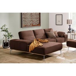 W.Schillig Ecksofa &raquo;run, Designsofa, bequem, L-Form&laquo; mit elegantem Holzsockel, F&uuml;&szlig;e in Chrom gl&auml;nzend, Breite 299 cm braun Longlife Xtra-Leder Z73: 