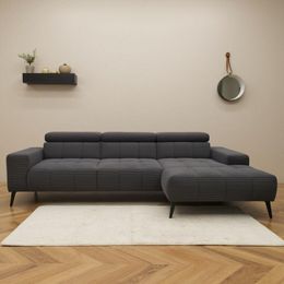 DOMO collection Ecksofa &raquo;Trento L-Form, mit Kufenfu&szlig; oder Einzelfu&szlig;&laquo; whlw. verstellbare Kopfteile, passend f&uuml;r g&auml;ngige Saugroboter grau 100% Polyester