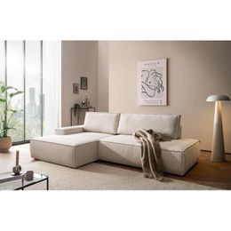 OTTO home Ecksofa &raquo;SHERWOOD Cord Schlafsofa in L-Form offen (275cm)&laquo; Schlaffunktion und Bettkasten, Kedernaht, hoher Sitz- & Liegekomfort beige 100% 