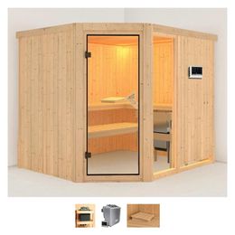 Karibu Sauna &raquo;Frigga 3&laquo; Set, Ofen 9 kW Bio externe Strg easy beige Bio-Kombiofen, externe Steuerung, 9 kW