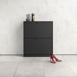 Home Affaire Schuhschrank &raquo;Shoes Schuhaufbewahrung, Schuhkommode, Schuhregal,&laquo; mit zwei Klappen, 2 B&ouml;den, H&ouml;he 85 cm, ca. 12 Paar Schuhe schwarz FSC -