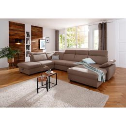 OTTO home Wohnlandschaft &raquo;Mauritius U-Form&laquo; mit Kopfteil- und Armlehnverstellung, wahlweise mit Schlaffunktion braun Struktur fein (100% Polyester);