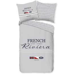 PURE luxury collection Wendebettw&auml;sche &raquo;French&laquo; 3 Stk. Mikrofaser, Pflegeleicht, Rei&szlig;verschluss, Wendeoptik, Maritim, Grau grau Microfaser, 