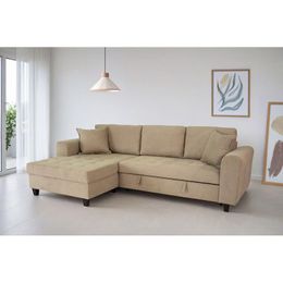 Trends by HG Ecksofa &raquo;Moritz L-Form, B: 265 cm&laquo; mit Schlaffunktion, Bettkasten & Zierkissen beige 92% Polyester;8% Nylon B/H/T: 265cm x 86cm x 150cm, 