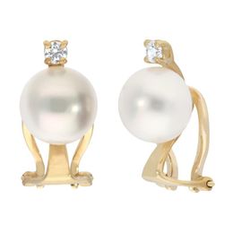 Firetti Damen Paar Ohrclips &raquo;Schmuck Geschenk Gold 375 Ohrschmuck Ohrringe&laquo; mit Zirkonia (synth.) - mit S&uuml;&szlig;wasserzuchtperle gold 8mm, Gelbgold 375 