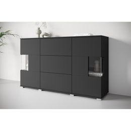 OTTO home Sideboard &raquo;Kenia&laquo; 1 Stk. tlg. Sideboard mit 3 Schubladen, 6 F&auml;chern, Glast&uuml;ren, Breite 150 cm schwarz B/H/T: 150cm x 89cm x 39,5cm, 2 Stk.