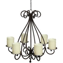 AMBIENTE HAUS Kerzenst&auml;nder &raquo;Kronleuchter mit 6 Tellern in Antikbraun&laquo; Stumpenkerzenhalter aus Metall, &Oslash; ca. 53 cm braun Schmiedeeisen B/H/T: 56cm