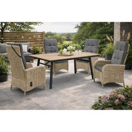 Destiny Garten-Essgruppe &raquo;PALMA SAN MARINO 4 HL + Tisch RE 180x90cm holzf./ natur meliert&laquo; Set, Aluminium, Polyrattan, Polywood beige Aluminium, Wicker/