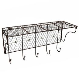 AMBIENTE HAUS Wandregal &raquo;Regal aus Draht mit 5 Haken in Antikbraun&laquo; 1 Stk. tlg. Aufbewahrungsl&ouml;sung f&uuml;r den Innen- und Au&szlig;enbereich braun Eisen B/H/T: 46cm x 26cm x