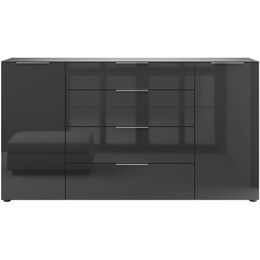 Kommode &raquo;Style&laquo; mit Glasfronten, mit Metallgriffen, melaminbeschichtet schwarz Glas, Holzwerkstoff, Metall, Sicherheitsglas ESG B/H/T: 180cm x 98,7cm 