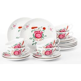 Seltmann Weiden Teeservice &raquo;Geschirr-Set, 18 Teile, Amina Ostfiesenrose, klein&laquo; St&auml;bchenrelief, die Ostfriesenrose, Bl&uuml;tenmotiv bunt Porzellan 18 Stk.