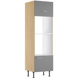 KOCHSTATION Mikrowellenumbauschrank &raquo;KS-Lucy&laquo; Breite 60 cm, mit 1 T&uuml;r, 1 Klappe, Soft-Close, h&ouml;henverstellbare F&uuml;&szlig;e grau Eiche hell, B/H/T: 60cm x 