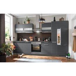 KOCHSTATION K&uuml;chenzeile &raquo;KS-Luhe&laquo; 330 cm breit, wahlweise mit oder ohne E-Ger&auml;ten, gefr&auml;ste MDF-Fronten grau B/H/T: 330cm x 60cm, ohne E-Ger&auml;te