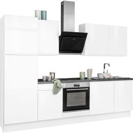 KOCHSTATION K&uuml;chenzeile &raquo;KS-Avio&laquo; 38 mm starker Arbeitsplatte und Hochglanz-Fronten, Breite 280 cm wei&szlig; B/H/T: 280cm x 60cm