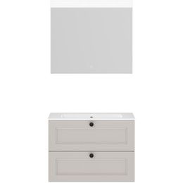 Nobilia Badm&ouml;bel-Set &raquo;Cascada&laquo; Set, mit Waschbecken, inkl. beleuchtetem Spiegel mit Touch-Sensor, 2 Stk. tlg. beige B/H/T: 81cmcm x 169cmcm x 48,7cmcm