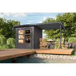Karibu Gartenhaus &raquo;Plutino 1 SET, in verschiedenen Farben&laquo; inkl. Anbaudach Massivholz ohne Fu&szlig;boden, Blechdach