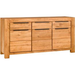 Home Affaire Kommode 6 Fa&auml;cher und 3 Schubladen. schwarze Griffe braun Holz teilmassiv B/H/T: 172cm x 85cm x 45cm, 3 Stk., Eiche, 3 Stk.