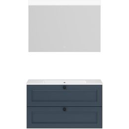 Nobilia Badm&ouml;bel-Set &raquo;Cascada&laquo; Set, mit Waschbecken, inkl. beleuchtetem Spiegel mit Touch-Sensor, 2 Stk. tlg. blau B/H/T: 101cmcm x 169cmcm x 48,7cmcm
